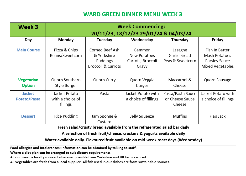 Dinner Menu Week 3 – Ward Green Primary School