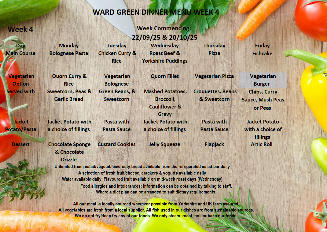 Week 4 Dinner Menu – Ward Green Primary School